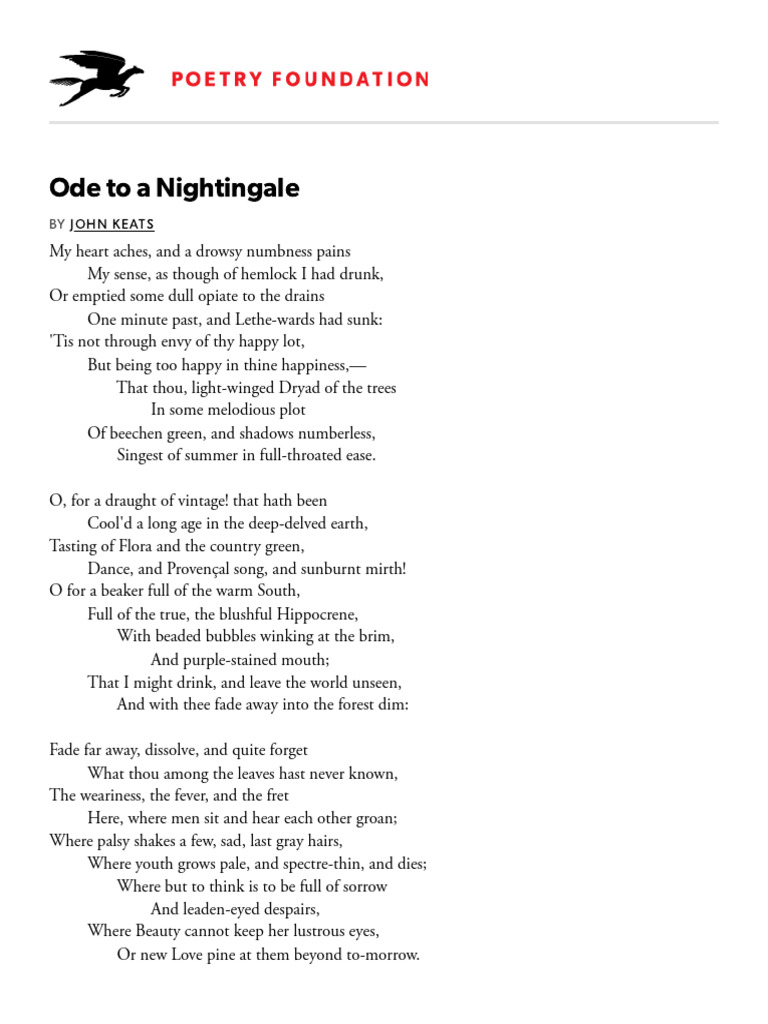 Ode To A Nightingale by John Keats - Poetry Foundation | PDF