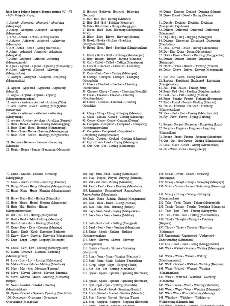 Kata Kerja Bahasa Inggris Dengan Urutan Pdf