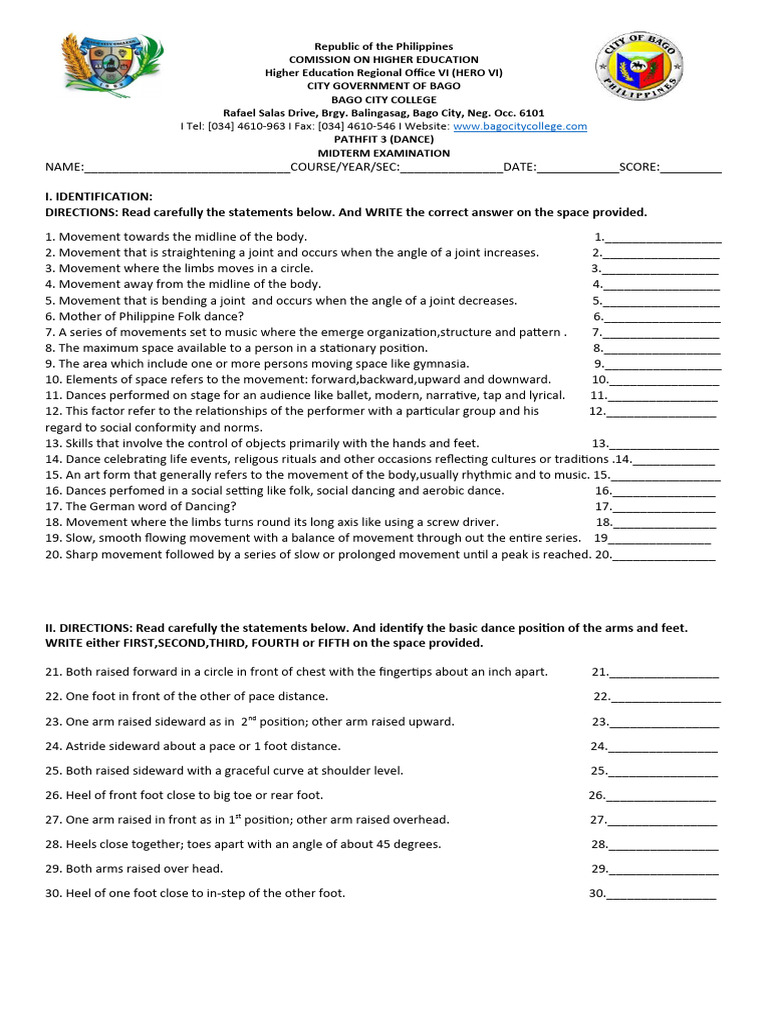 Pathfit 3 Midterm Examination | PDF | Dances | Foot