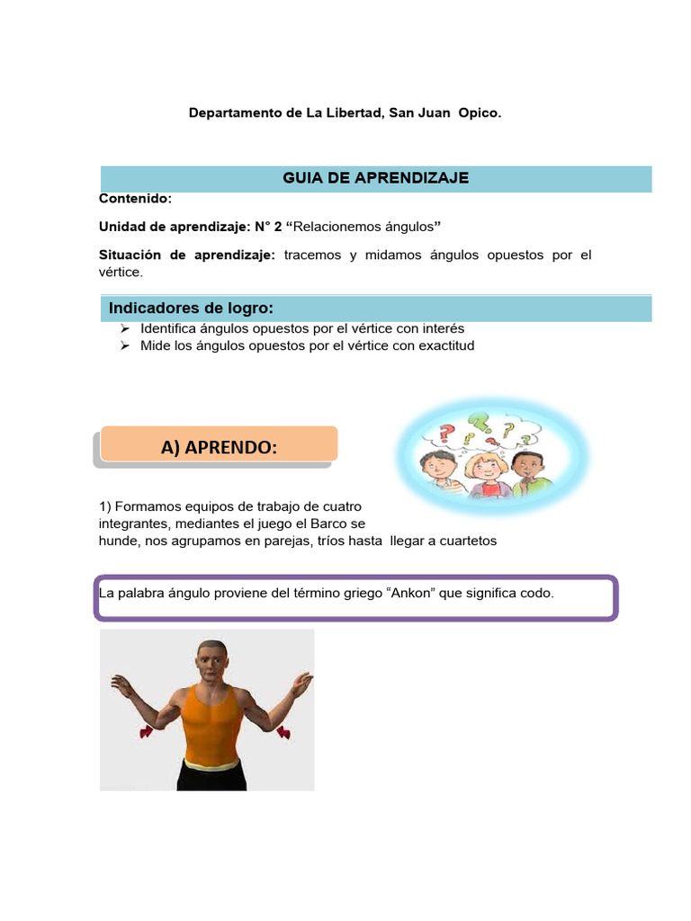 Guia de Ángulos Opuestos Por El Vertice | PDF | Aprendizaje