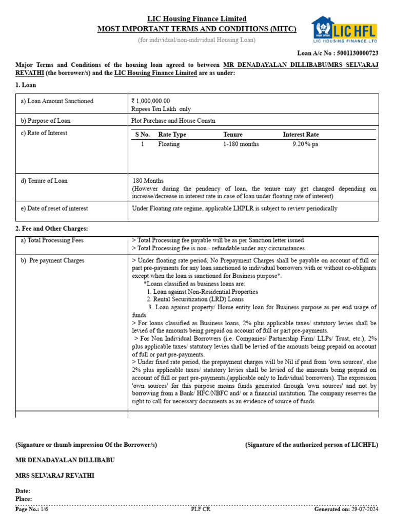 PLF - Mitc - 2024-07-29T175522.710 | PDF | Mortgages | Loans