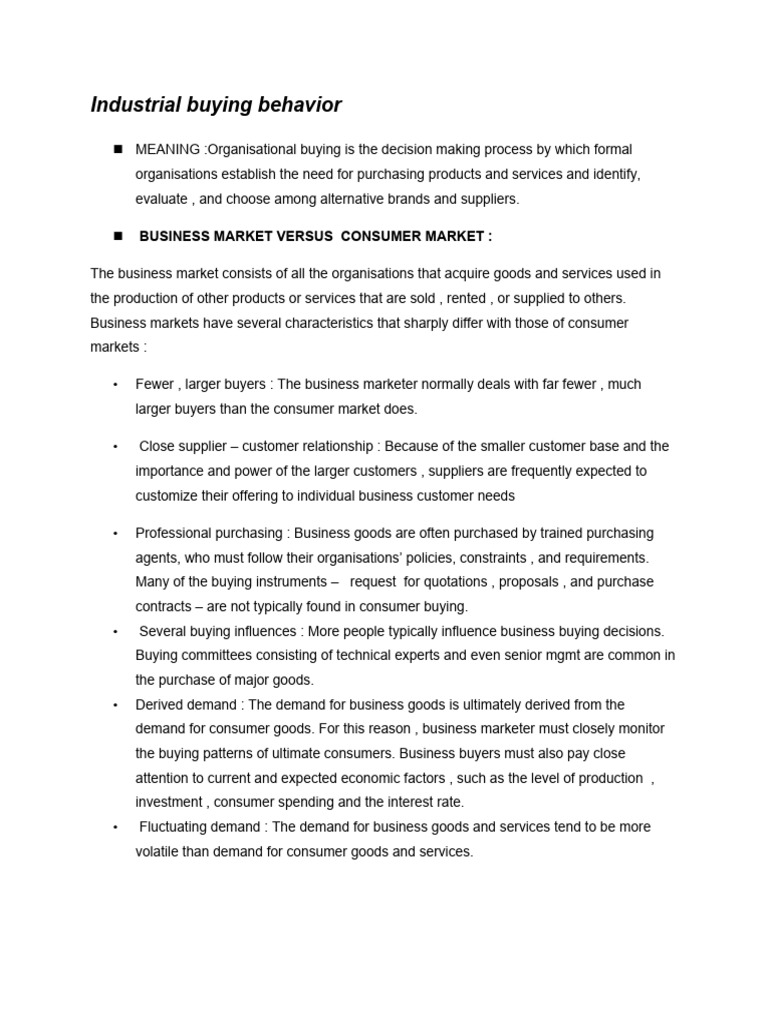 Industrial Buying Behaviour Process Pdf Procurement Supply Chain