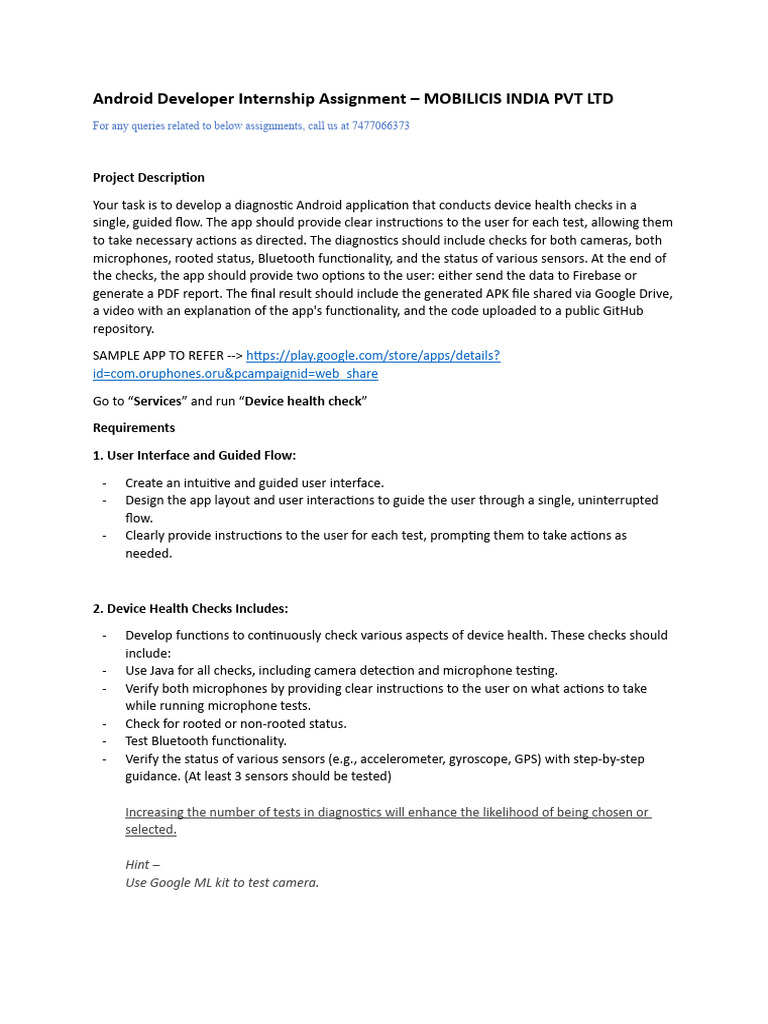 Android Developer Internship Assignment - MOBILICIS INDIA PVT LTD | PDF | Android (Operating ...