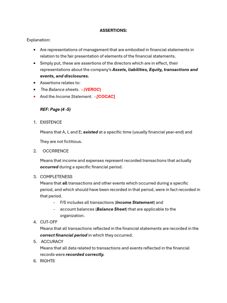 ASSERTIONS.pdf | PDF | Financial Statement | Balance Sheet