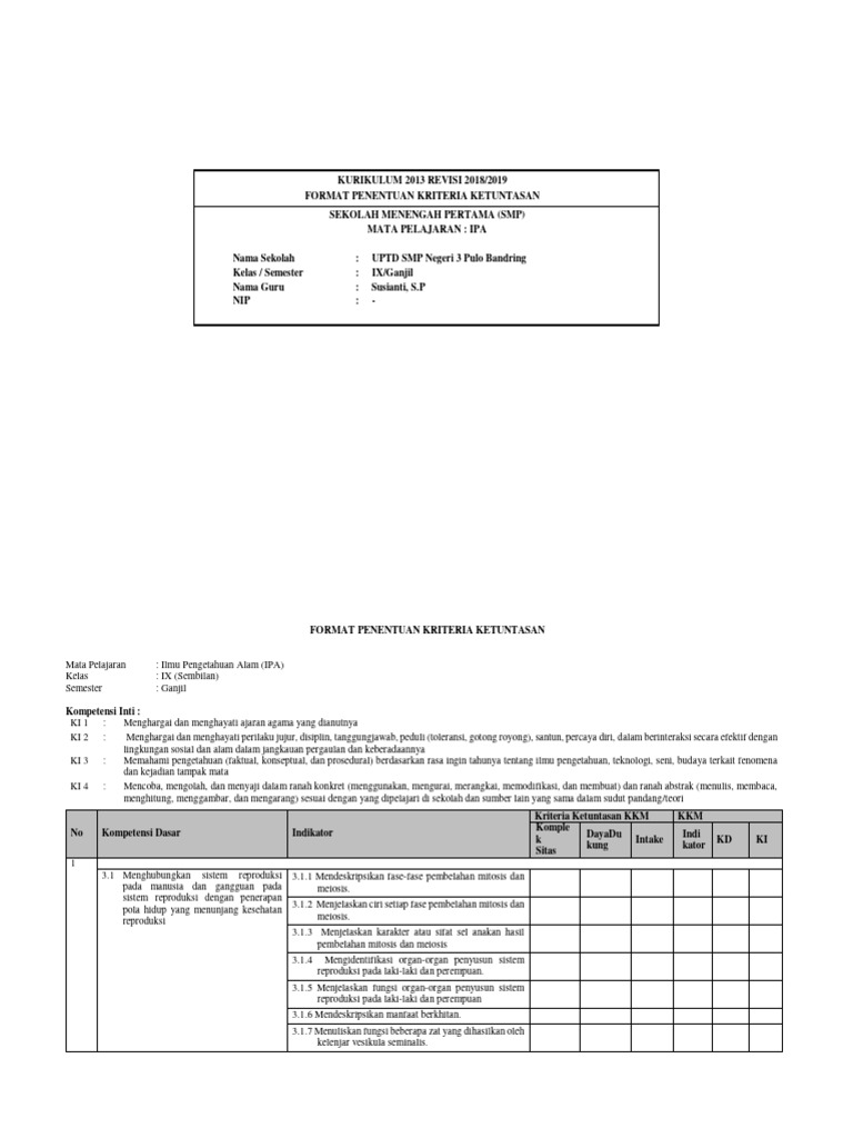 Format Penentuan KKM | PDF