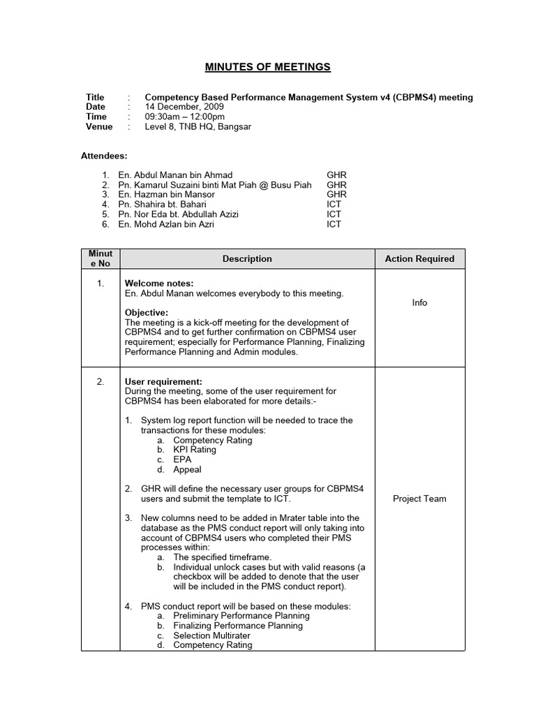 CBPMS4 Meeting Minutes - Dec 2009 | PDF | Data Management | Databases