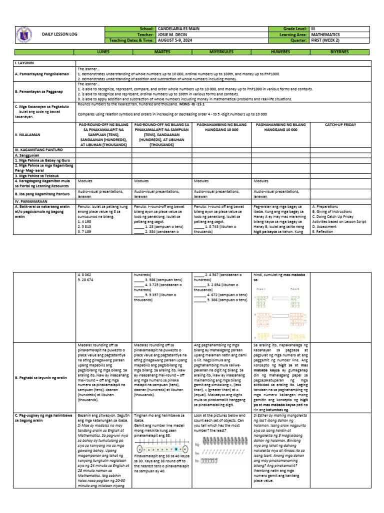 DLL MATH-3 Q1 W2 SY-2024-to-2025 | PDF