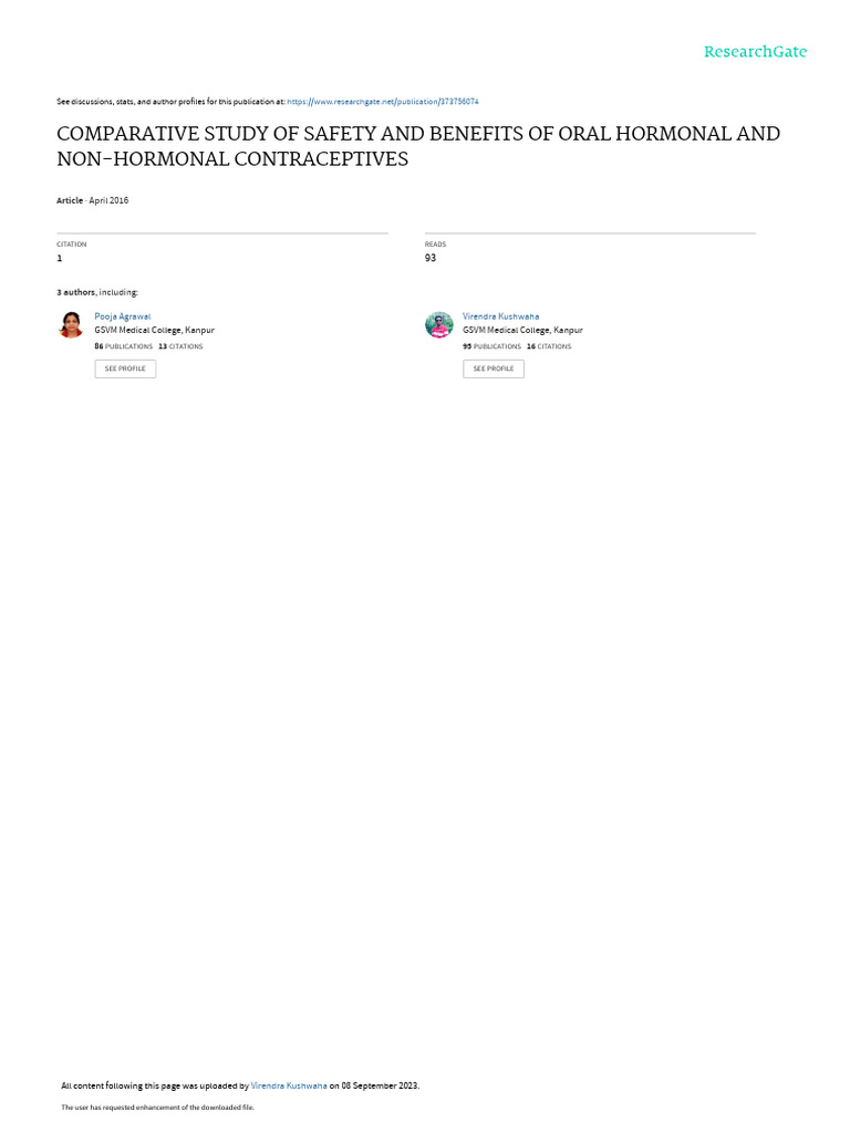 Agarwal Et Al - 2016 - Safety and Benefits of Centchroman and COCs | PDF | Combined Oral ...