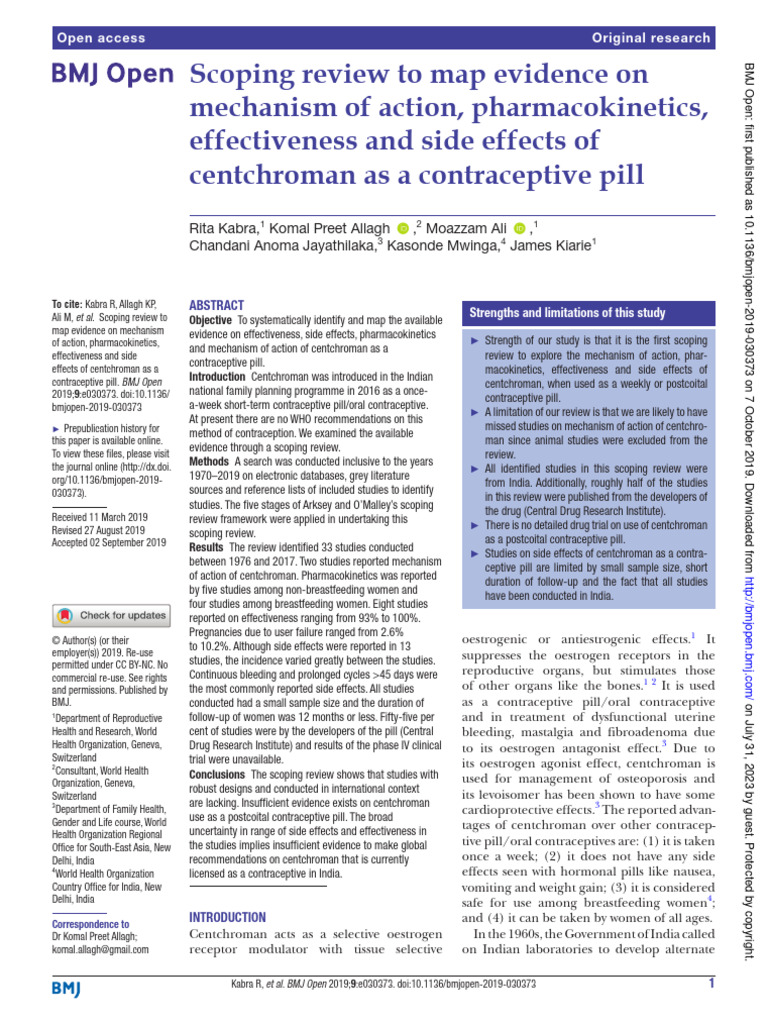 Kabra Et Al - 2019 - Side Effects of Centchroman | PDF ...