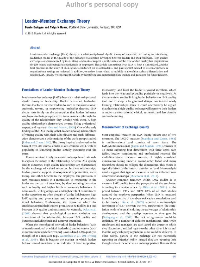 Leader-Member Exchange Theory | PDF | Leadership | Industrial And Organizational Psychology