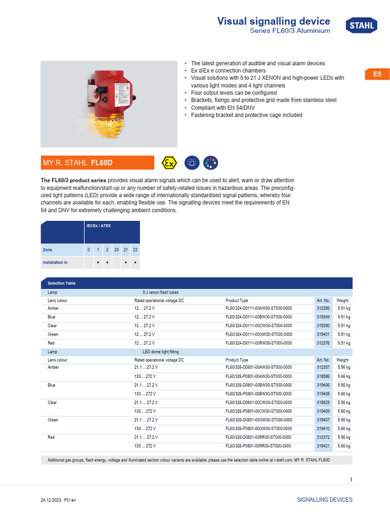 Ex Product Overview Visual Signalling Device fl60 3 en GB Rstahl | PDF ...