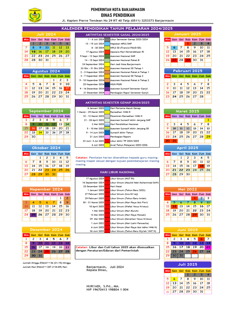 Kalender Pendidikan 2024 2025 Banjarmasin Draft | PDF