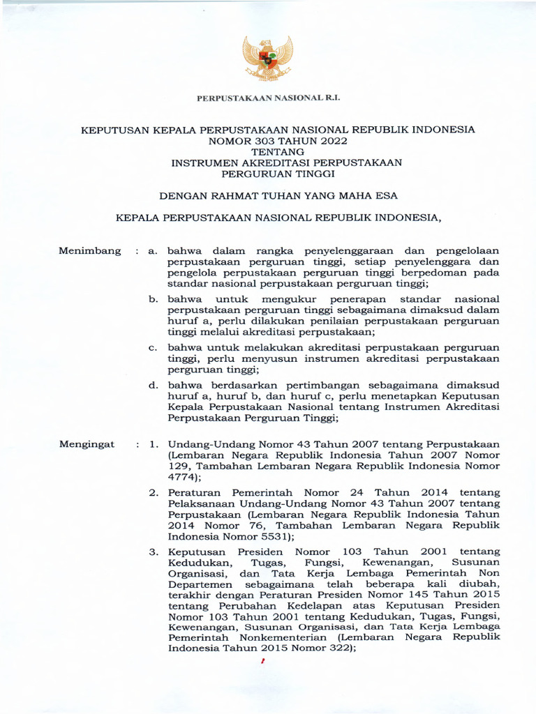 SK 303 Instrumen Akreditasi Perpustakaan Perguruan Tinggi | PDF
