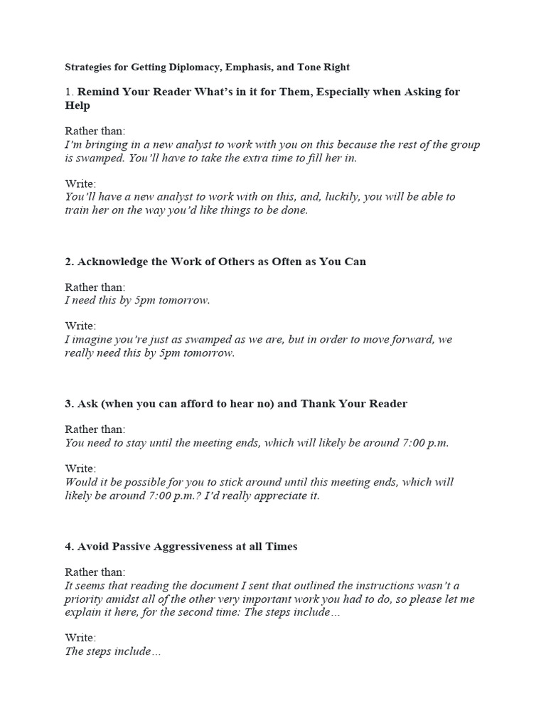 Strategies for Diplomatic Writing - Striking the Right Tone | PDF