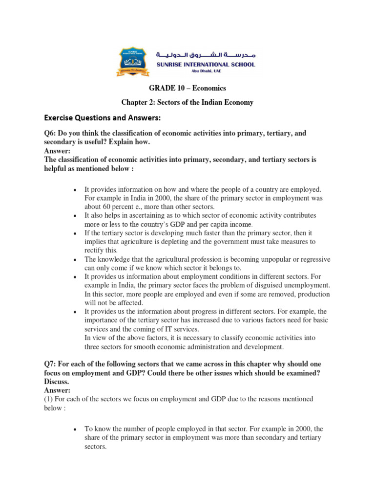 Sectors of The Indian Economy Exercise Q-Ans | PDF | Employment | Economics