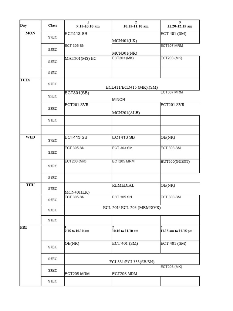 Odd Sen Timetable Ec Attingal 2023-24-1 | PDF