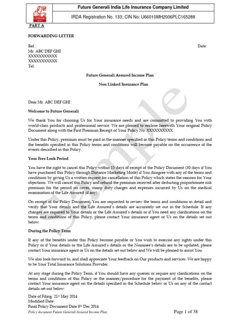 FG Assured-Income-Plan Policy Document 133n054v01 | PDF | Insurance ...