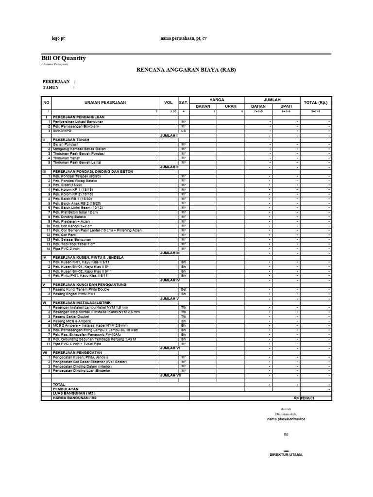 Format dan Contoh BOQ Proyek | PDF