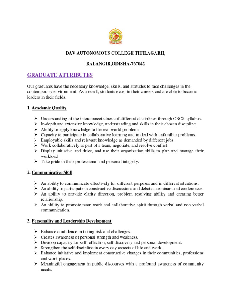 Graduate Attribute DAV 2 | PDF | Knowledge | Learning