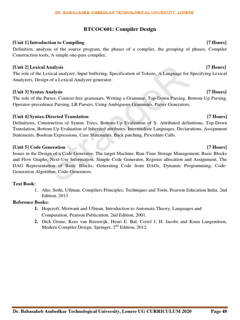 Compiler Design Syllabus DBATU | PDF