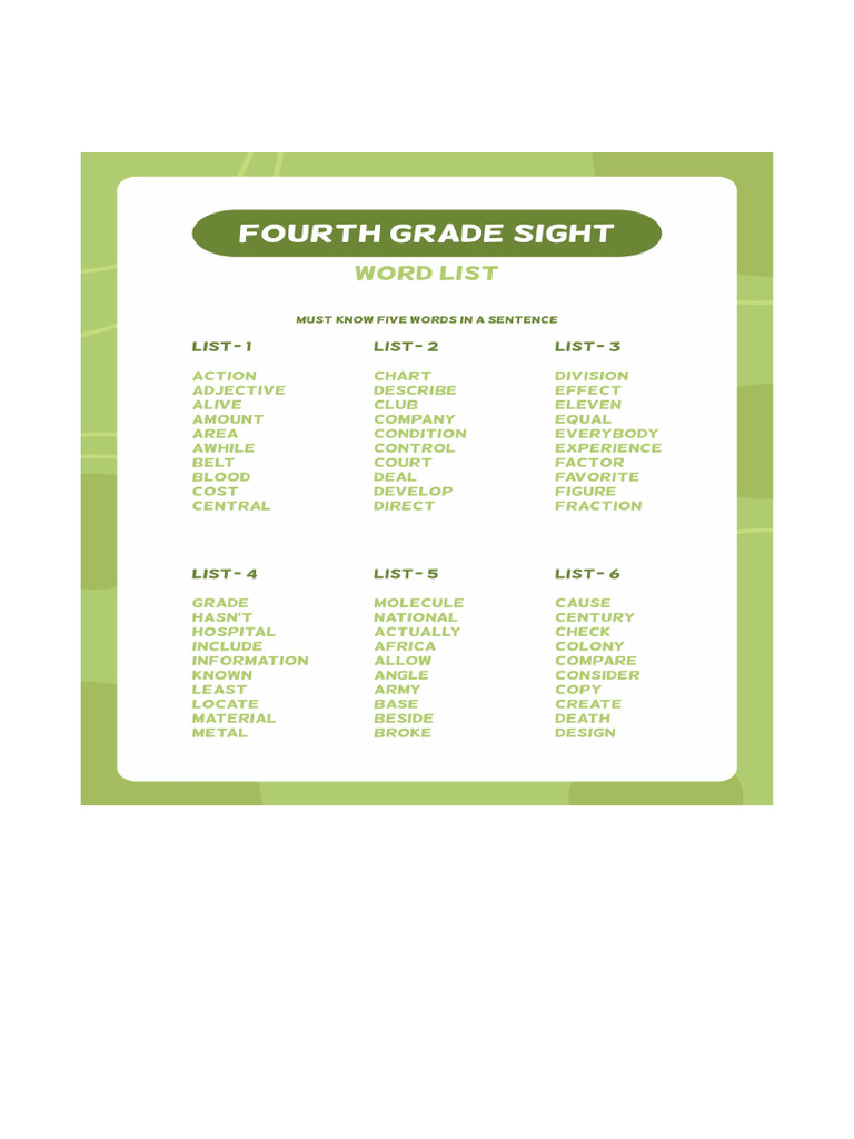 4th Grade Sight Words List - 63760.png | PDF