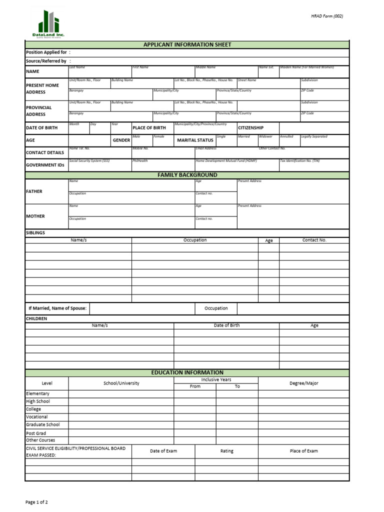 DLI APPLICANT INFO SHEET REVISED 2 - 11.8.23 | PDF | Employment ...