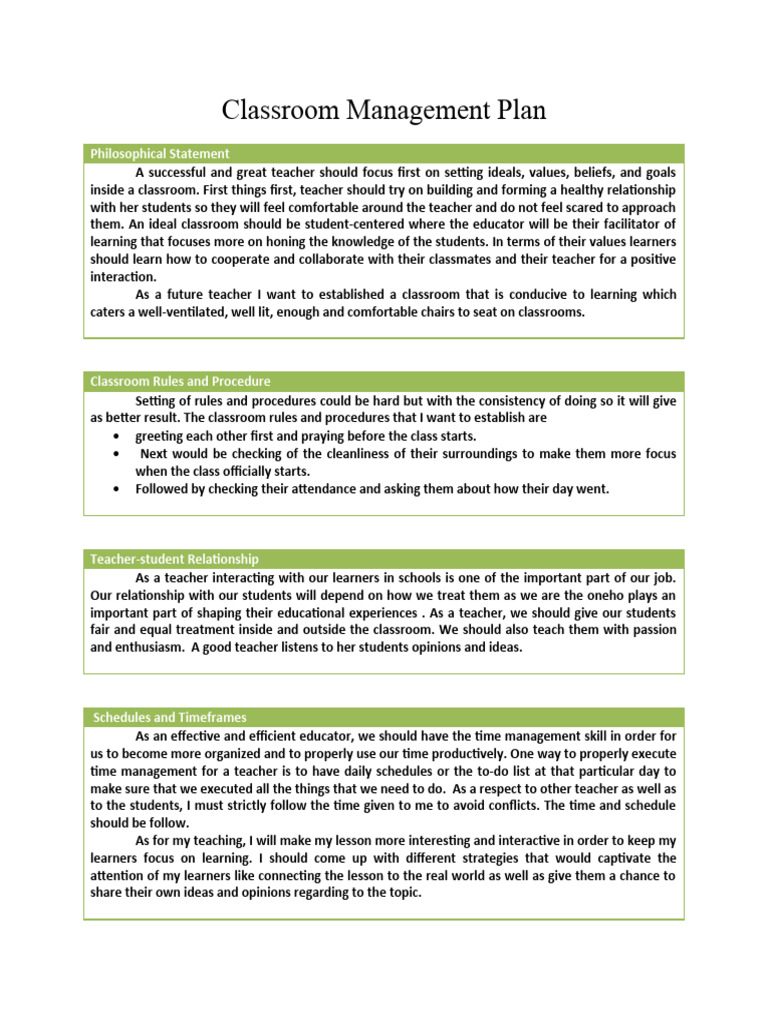 Classroom Management Plan | PDF | Classroom Management | Teachers