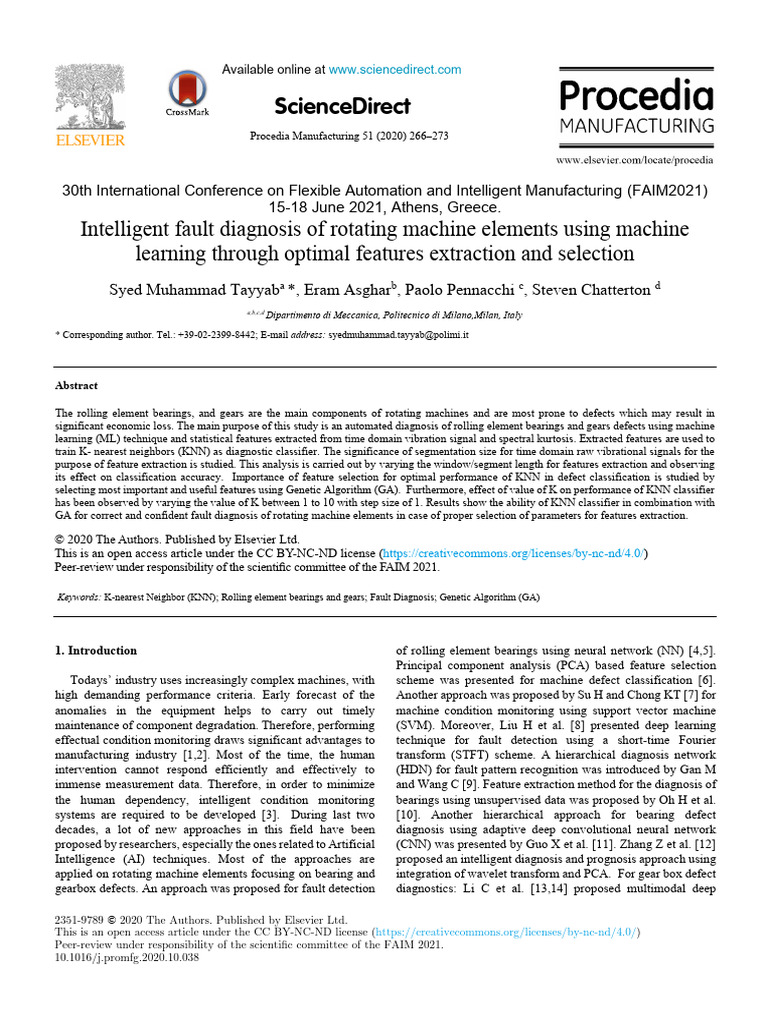Intelligent Fault Diagnosis of Rotating Machine Elements Using Machine Learning Through Optimal ...