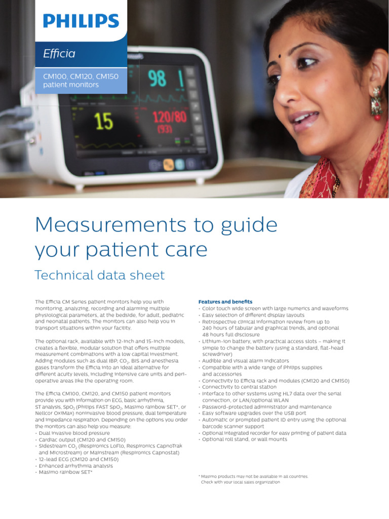 Philips CM100:120:150 Specification Sheet | PDF | Monitoring (Medicine ...