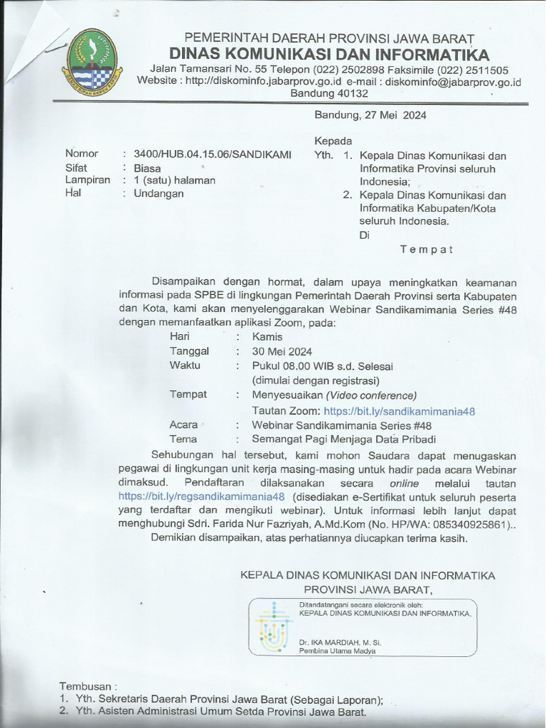 Surat Undangan Webinar Sandikamimania Series #48 | PDF