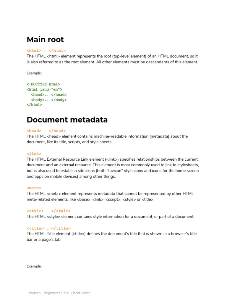Fs Course HTML Cheat Sheet | PDF | Html | Html Element
