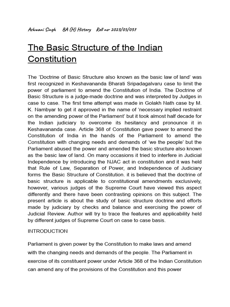Basic Structure of Indian Constitution | PDF | Constitution | Supreme ...