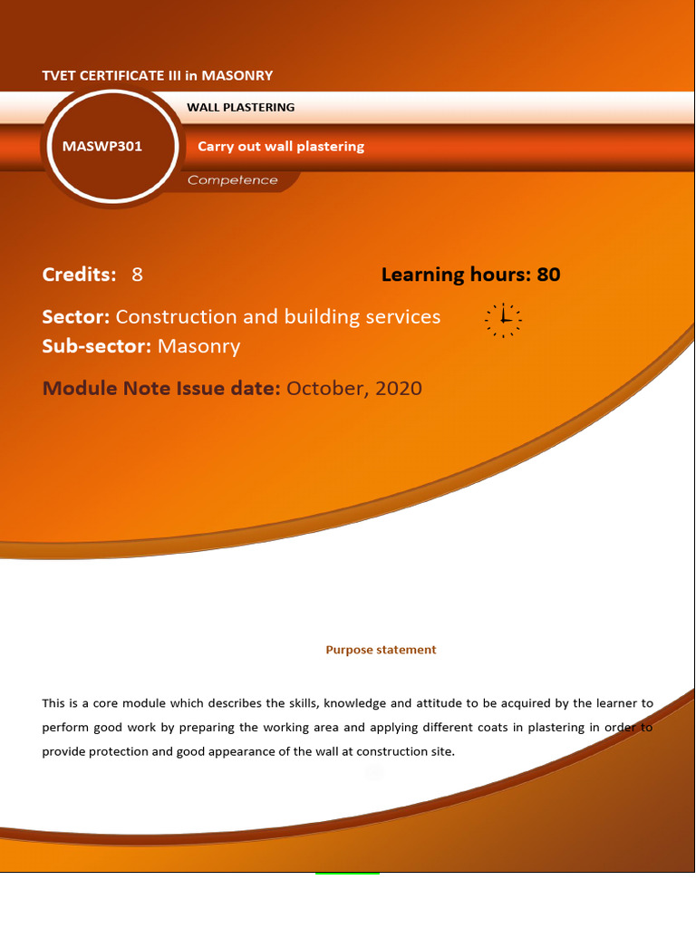 MASWP301 Wall Plastering | PDF | Concrete | Plaster