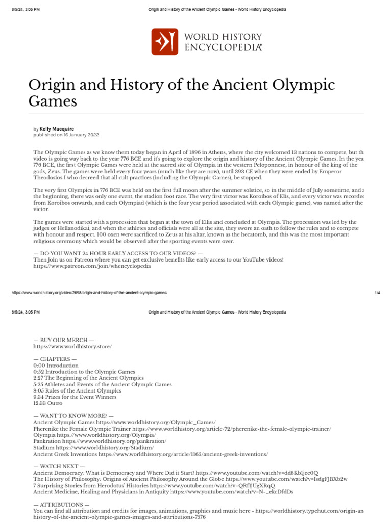 Origin and History of The Ancient Olympic Games - World History ...