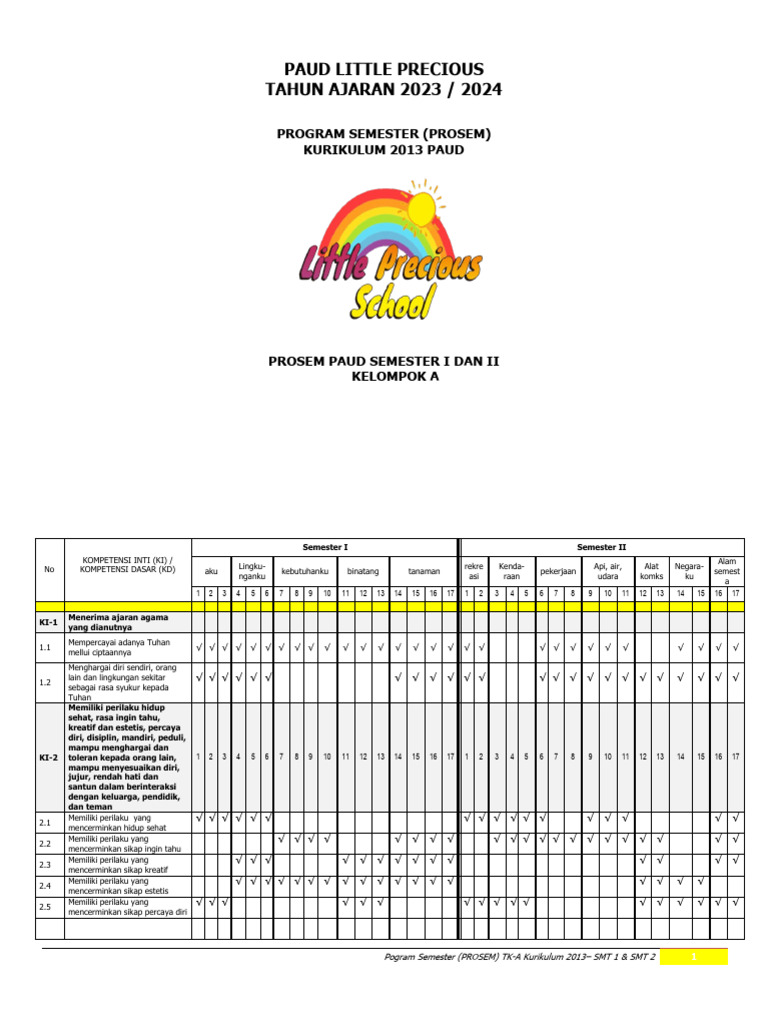 3.1 Program Semester Paud Little Precious | PDF