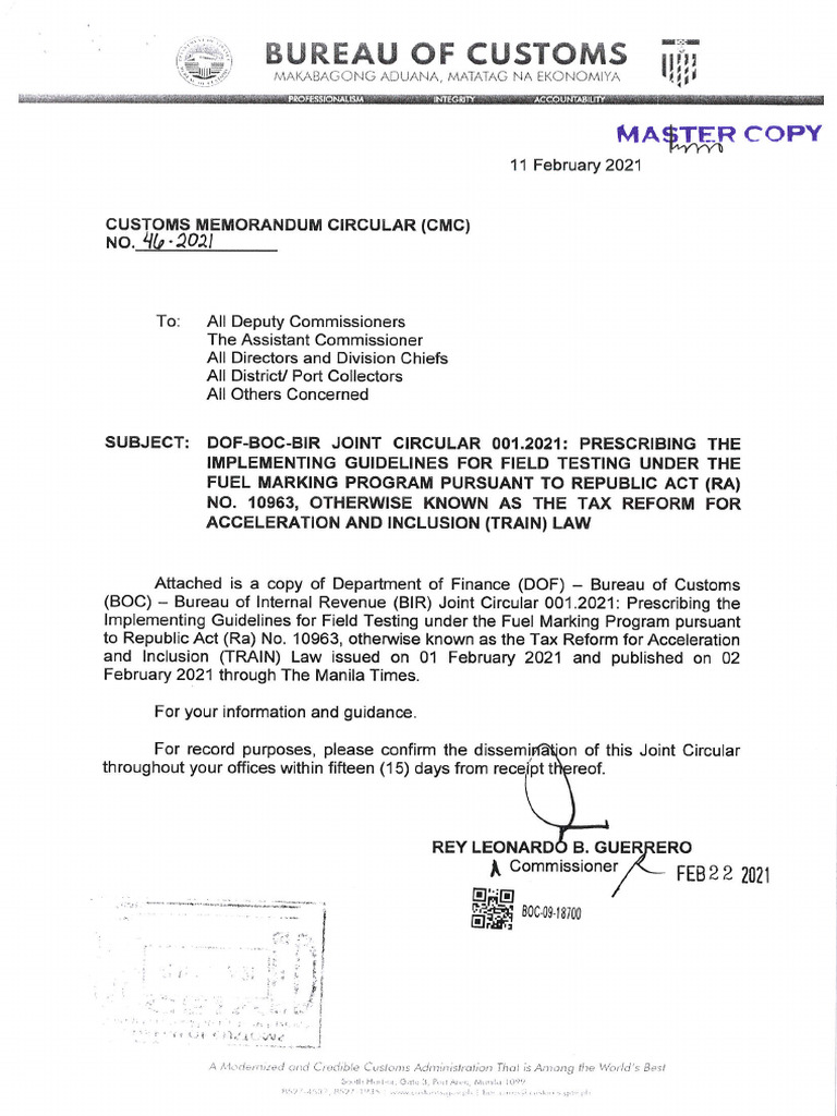 CMC-46-2021-DOF-BOC-BIR Joint Circular 001 2021 Implementing Guidelines ...