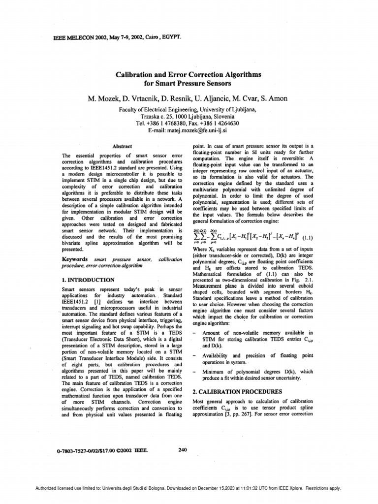 Calibration and Error Correction Algorithms For Smart Pressure Sensors | PDF | Polynomial ...