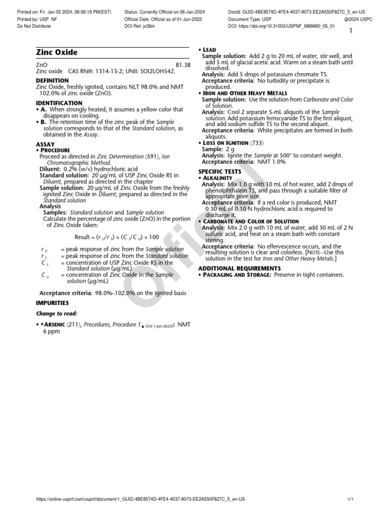 Zinc Oxide USP | PDF | Zinc Oxide | Zinc
