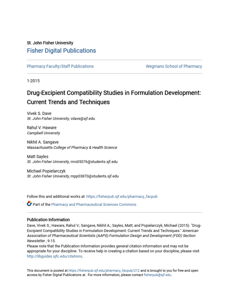Drug-Excipient Compatibility Studies in Formulation Development | PDF ...