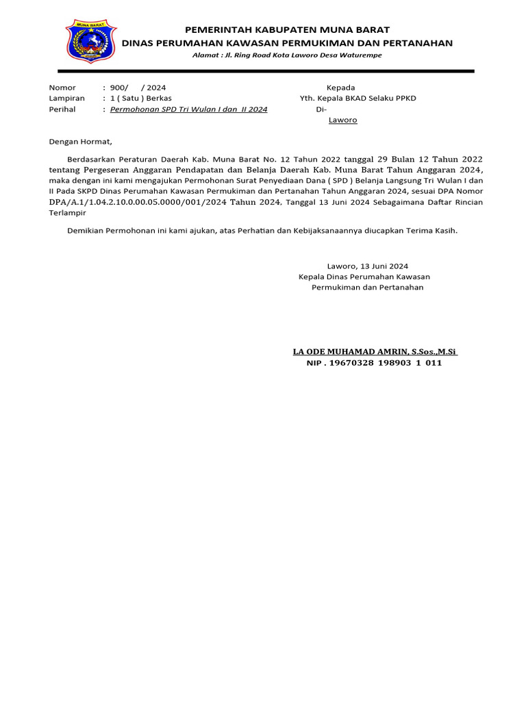 Permohonan SPD Triwulan I dan II 2024 | PDF