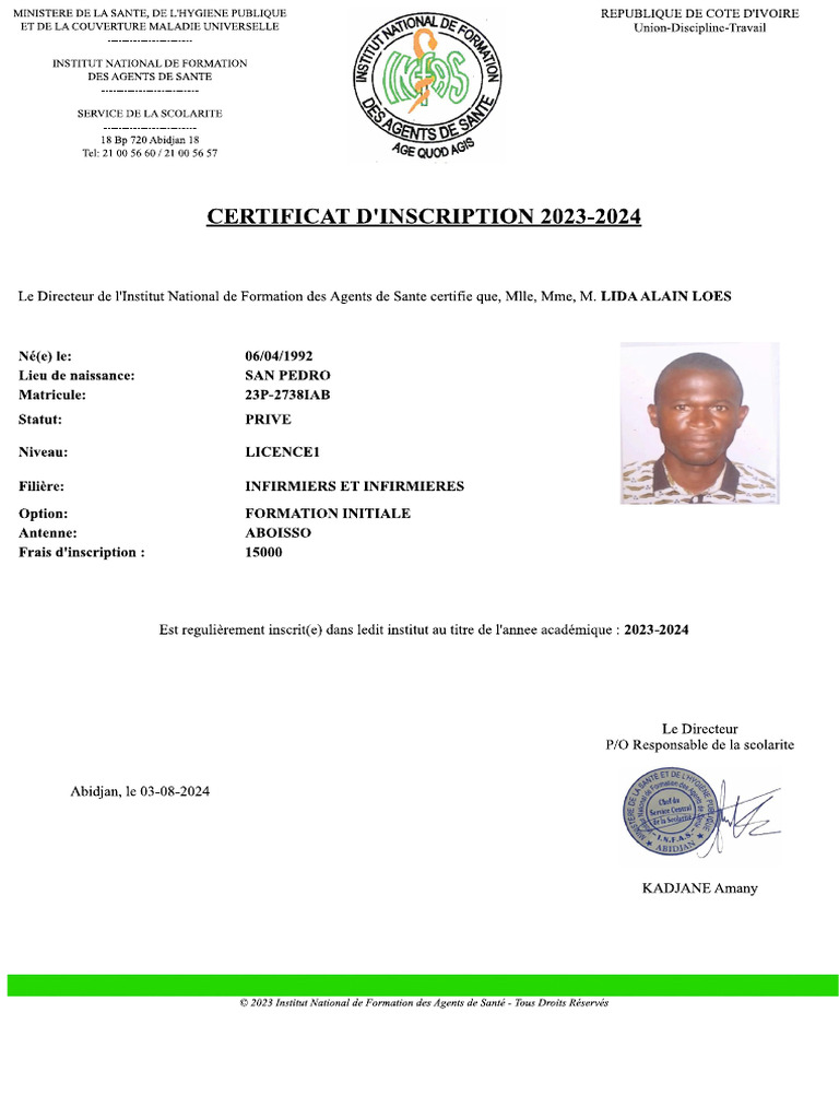 Certificat D - Inscription 2022-2023 | PDF