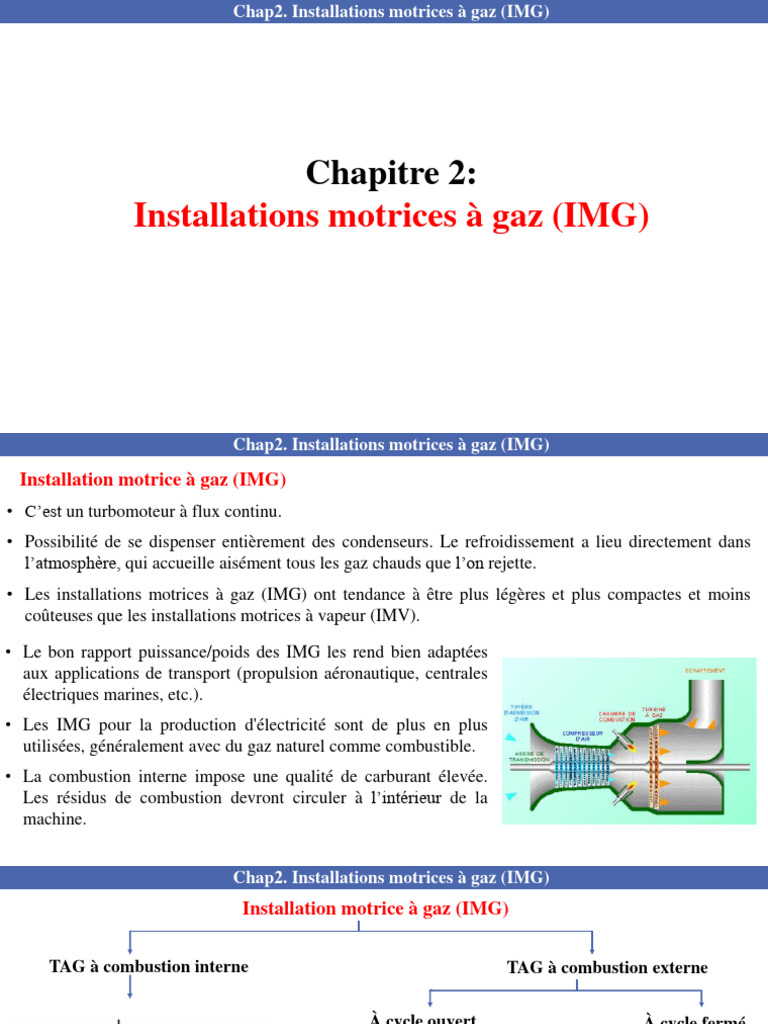 Installations Motrices à Gaz (IMG) | PDF | Turbine à gaz | Chaleur