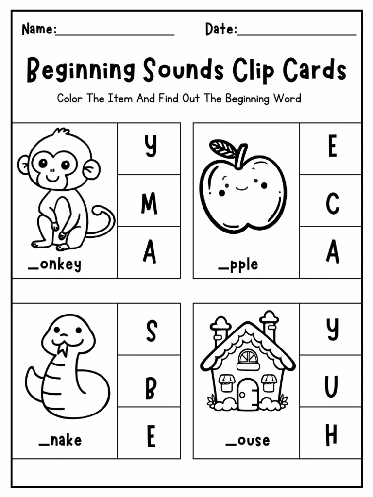 Beginning Sounds Clip Cards | PDF