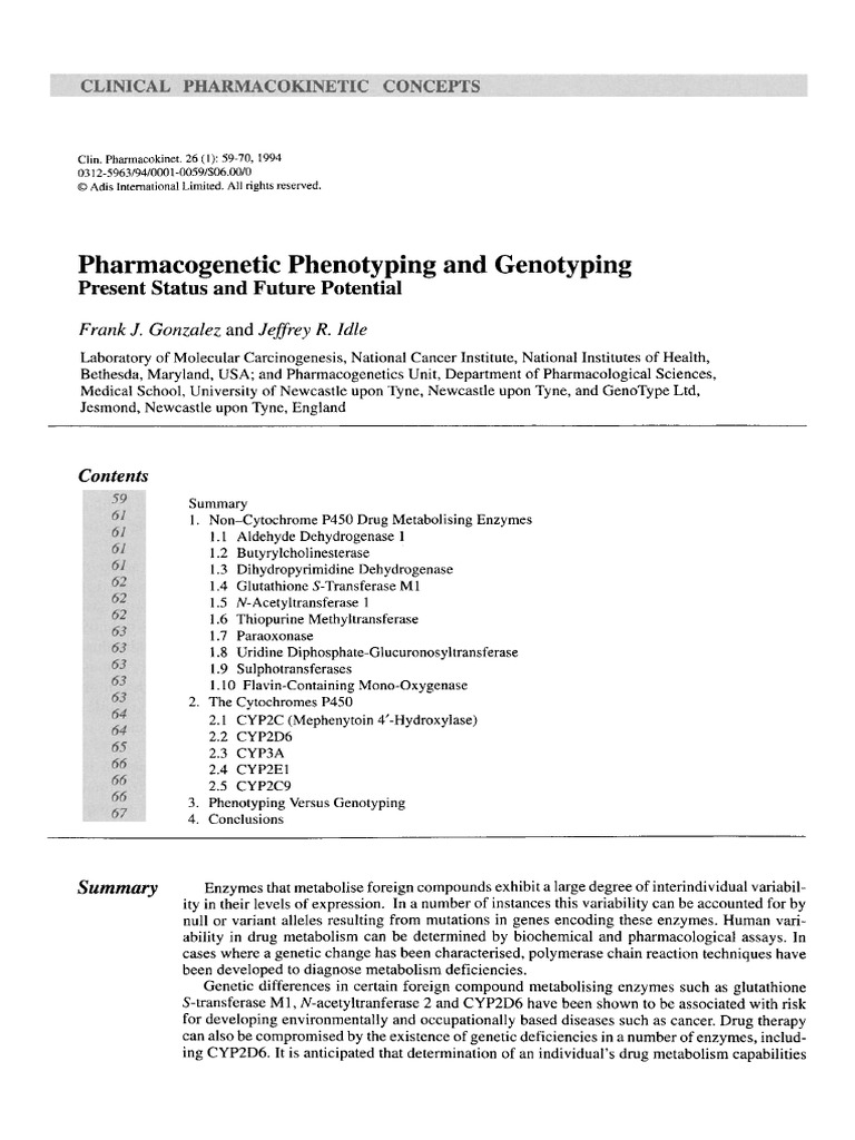 Pharmacogenetic Phenotyping and Genotyping | PDF | Cytochrome P450 | Drug Metabolism