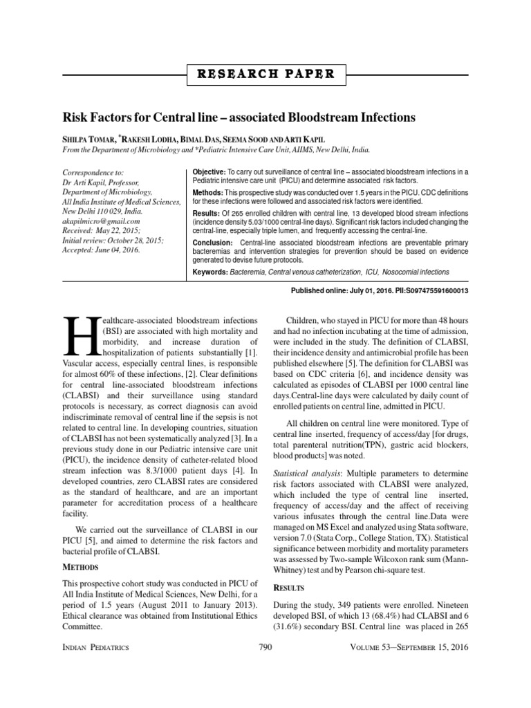 IP Risk factors for CLABSI | PDF | Health Sciences | Medical Specialties