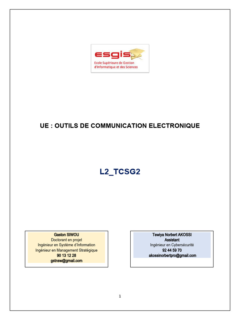 L2 - TCSG2: Ue: Outils de Communication Electronique | PDF | Messagerie ...