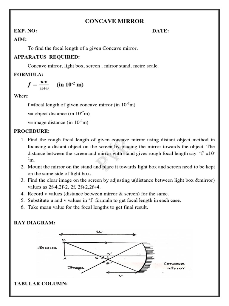 Focal Length Measurement of Concave Mirror | PDF | Teaching Methods ...