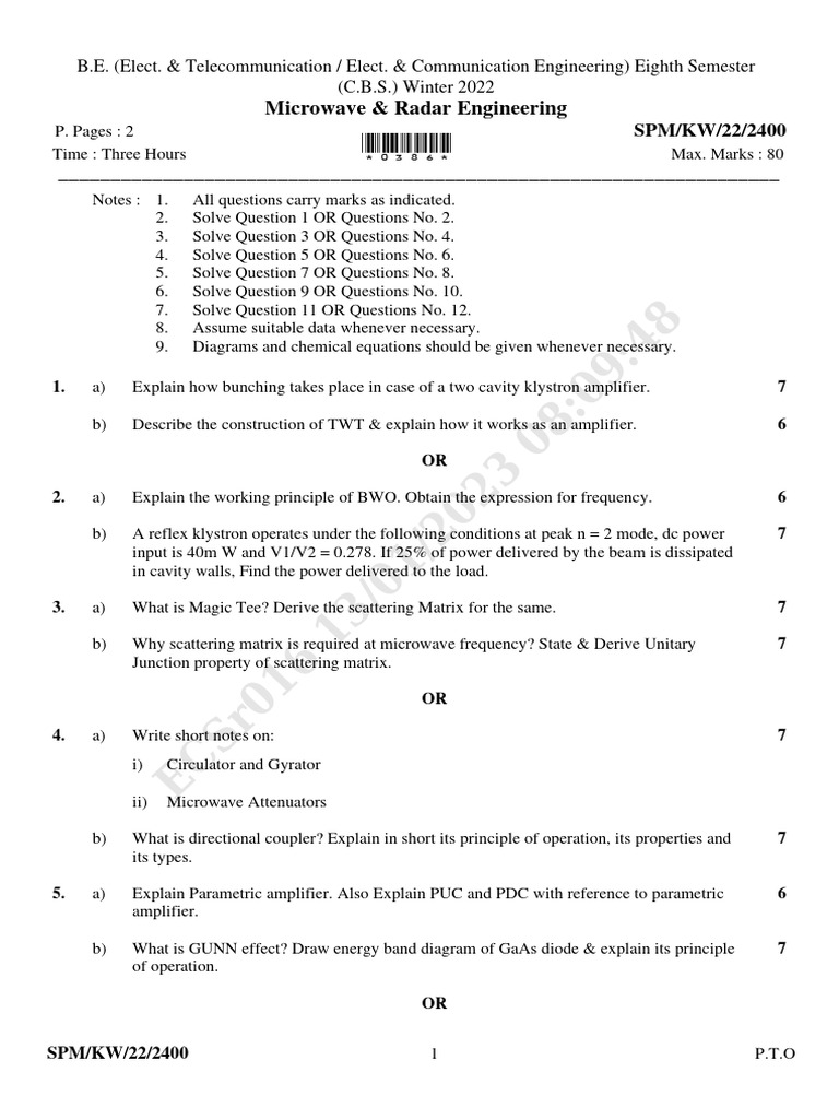 Ecsr016 13/01/2023 08:09:48: Microwave & Radar Engineering | PDF ...