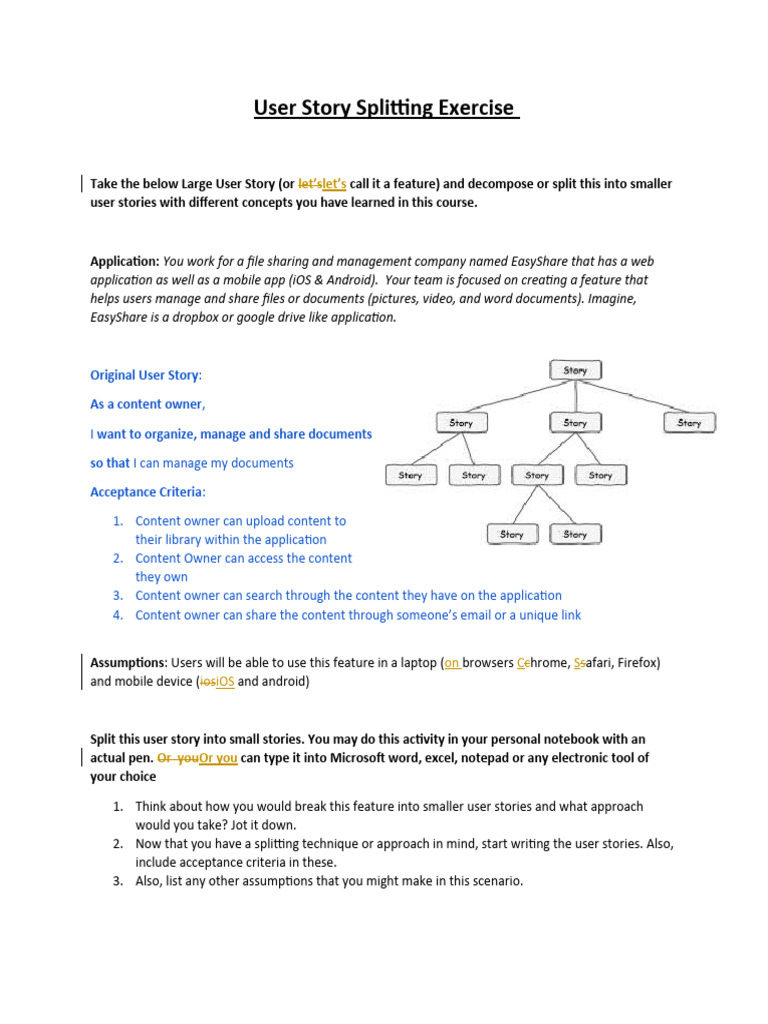 User Story Splitting Exercise v2 | PDF | Computer File | Application Software