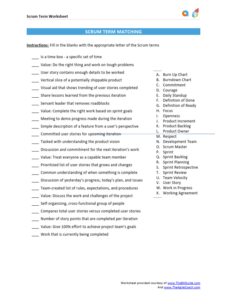Scrum Term Worksheet | PDF | Scrum (Software Development) | Agile Software Development